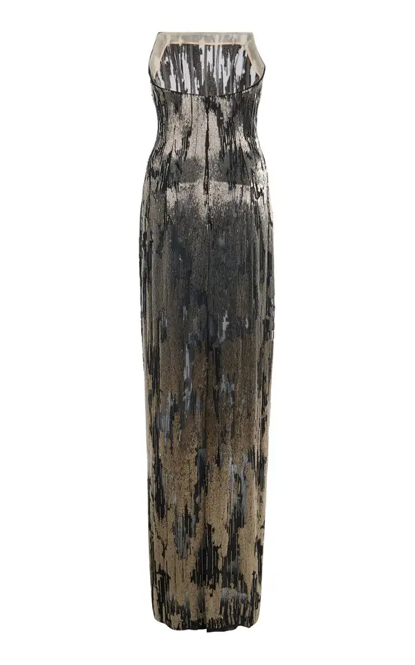 Oscar De La Renta Brushstroke Embroidered Gown