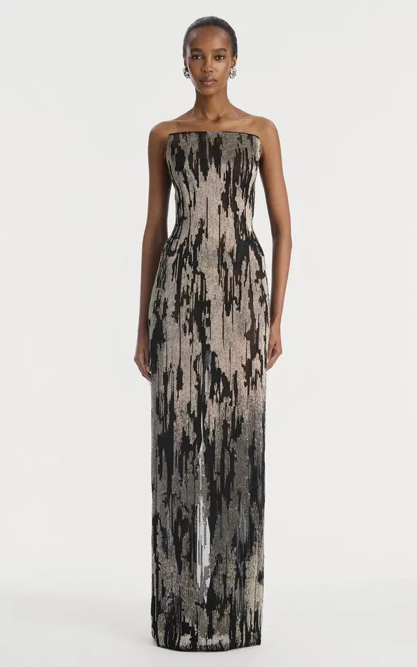 Oscar De La Renta Brushstroke Embroidered Gown