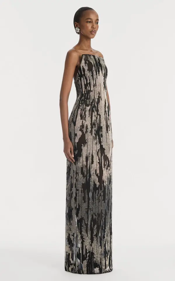 Oscar De La Renta Brushstroke Embroidered Gown