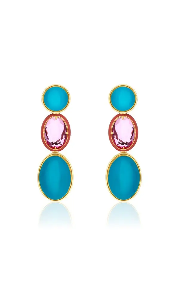 Oscar De La Renta Multi Stone Triple Drop Earrings