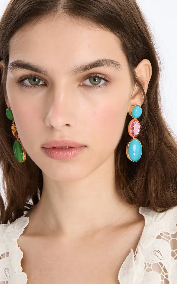 Oscar De La Renta Multi Stone Triple Drop Earrings