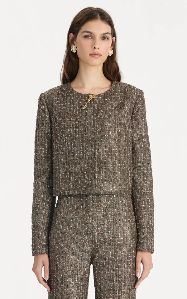 Oscar De La Renta Cropped Lurex Tweed Jacket
