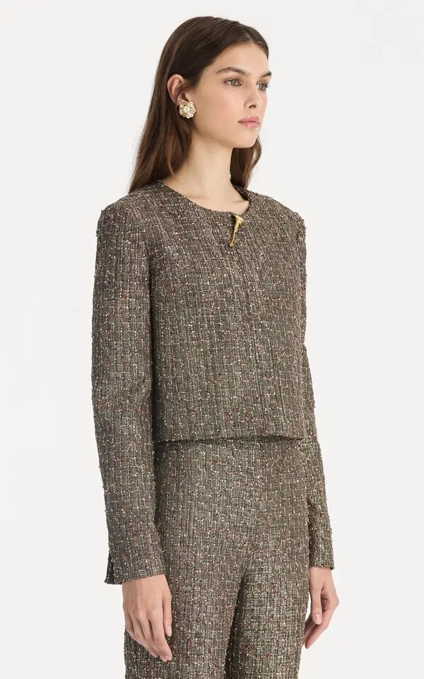 Oscar De La Renta Cropped Lurex Tweed Jacket