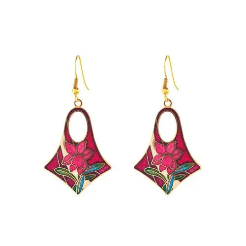 SUSAN CAPLAN 1980s Vintage Cloisonné Geometric Drop Earrings