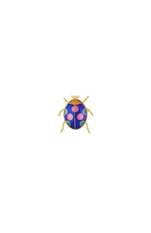SUSAN CAPLAN 1980s Vintage Cloisonné Ladybird Brooch - Blue Multi