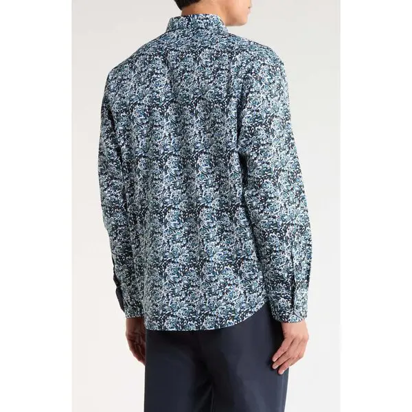 Tommy Bahama Frontera Luxe Botanical Long Sleeve Silk & Cotton Button-up Shirt - Dark Jasper