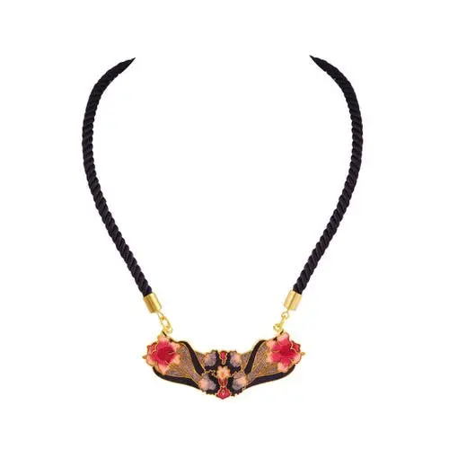 SUSAN CAPLAN 1980s Vintage Cloisonné Necklace - Black Multi