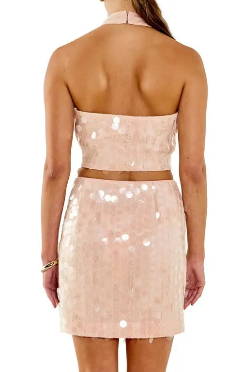 MARSY Sequin Fitted Halter Top - Blush
