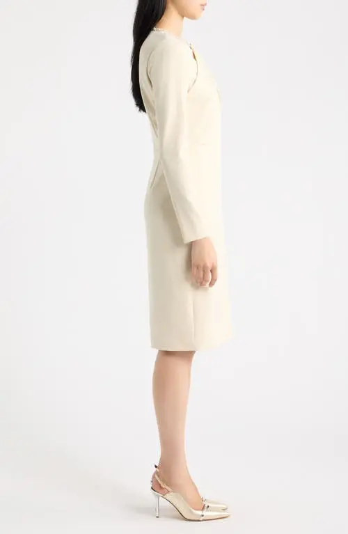 Anne Klein Embellished Twist Neck Long Sleeve Dress - Ivory Shell