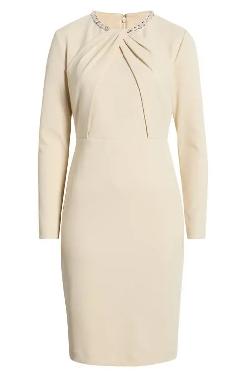 Anne Klein Embellished Twist Neck Long Sleeve Dress - Ivory Shell