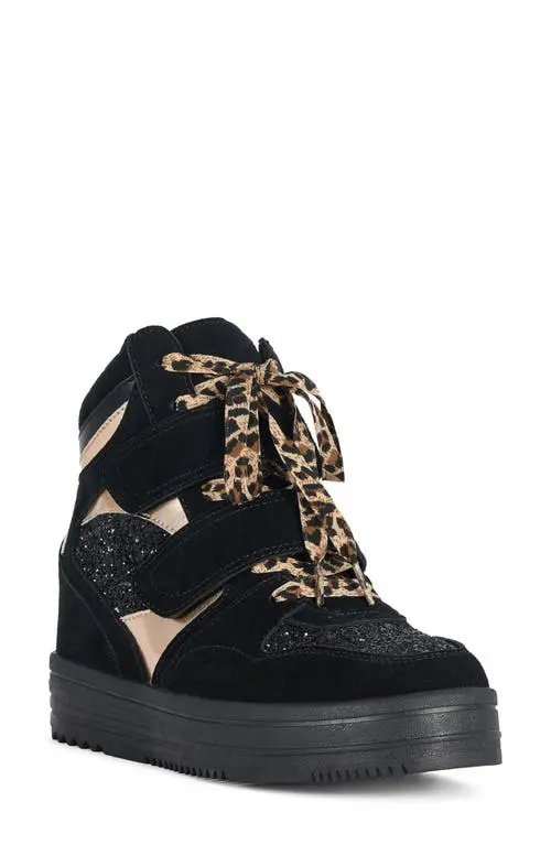 AZALEA WANG Jojo Faux Leather Wedge Sneaker - Black Multi