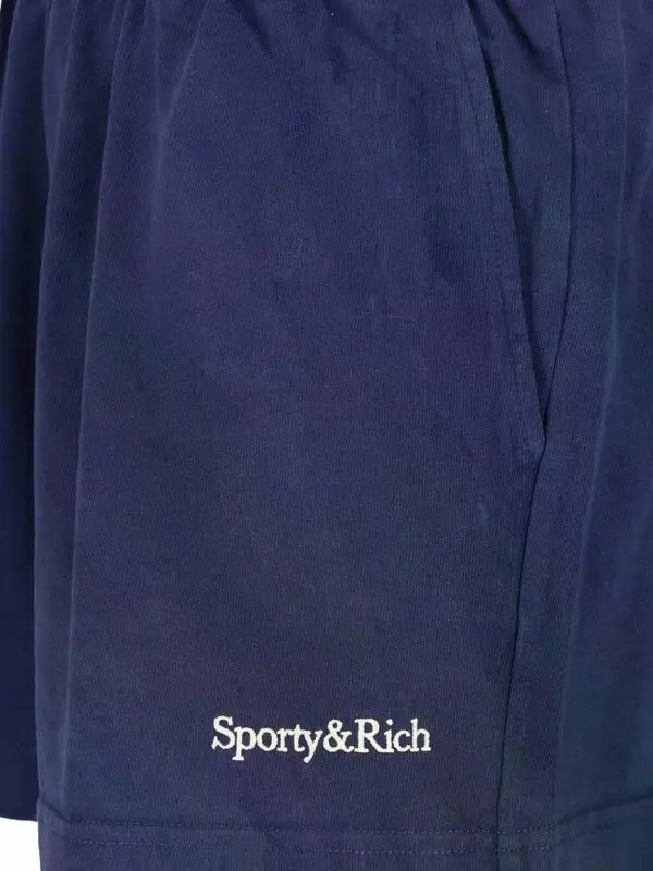 Sporty & Rich Lucy Serif Logo-print Cotton Shorts