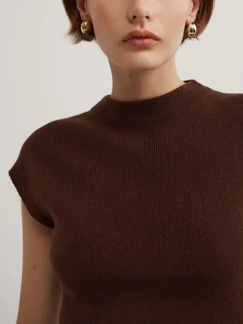 Witchery High Neck Knit T-shirt - Espresso