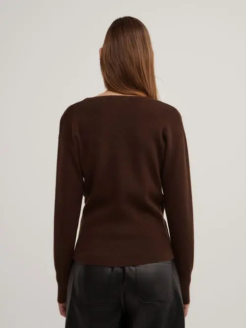 Witchery Wrap Front Long Sleeve Knit Top - Espresso