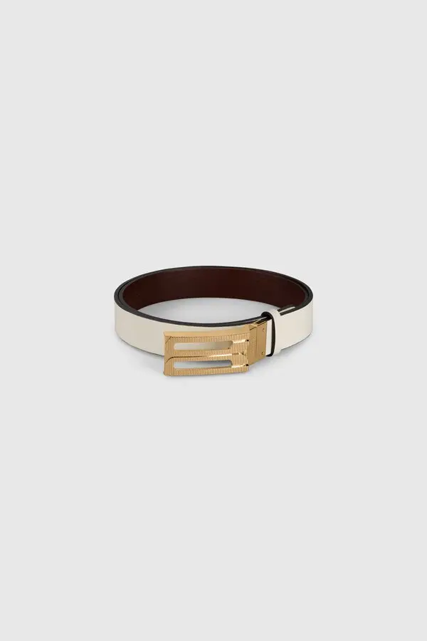 Victoria Beckham Dorian Guilloché Reversible Belt 25mm Brandy & Shiny Leather