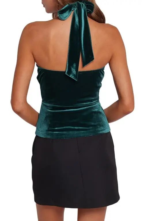 PETAL & PUP Raquel Velvet Keyhole Halter Top - Emerald