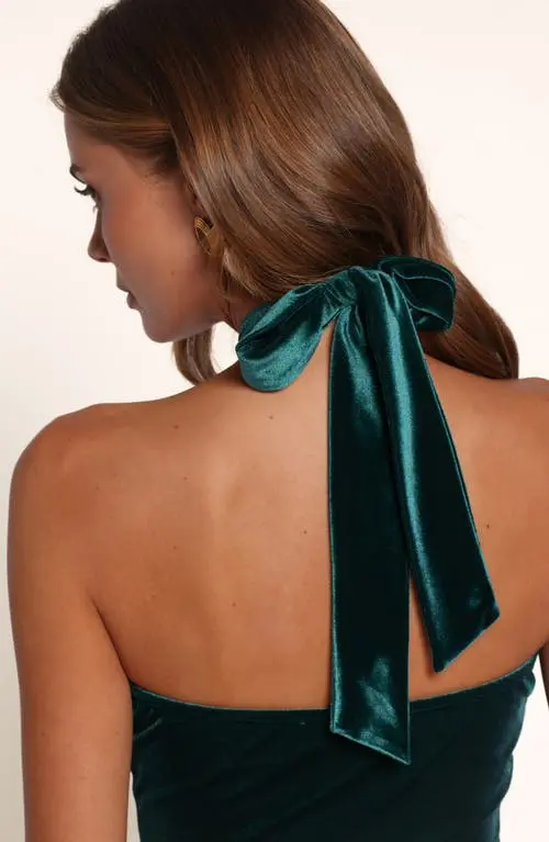 PETAL & PUP Raquel Velvet Keyhole Halter Top - Emerald