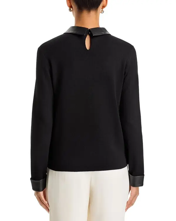 SIONI Faux Leather Collared Sweater
