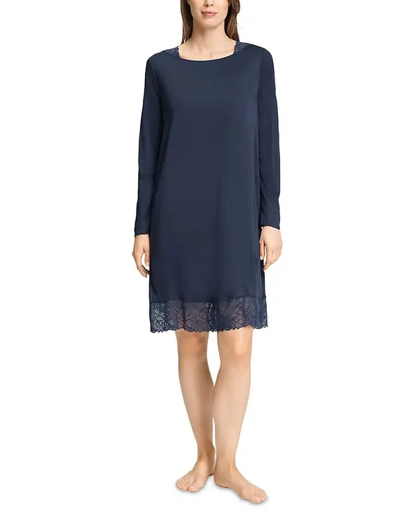 Hanro Azelia Lace Trim Nightgown - Deep Navy