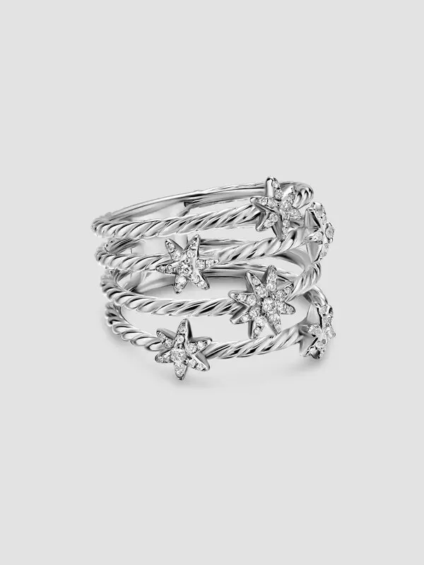 David Yurman Petite Starburst Multi Row Ring In Sterling - Silver