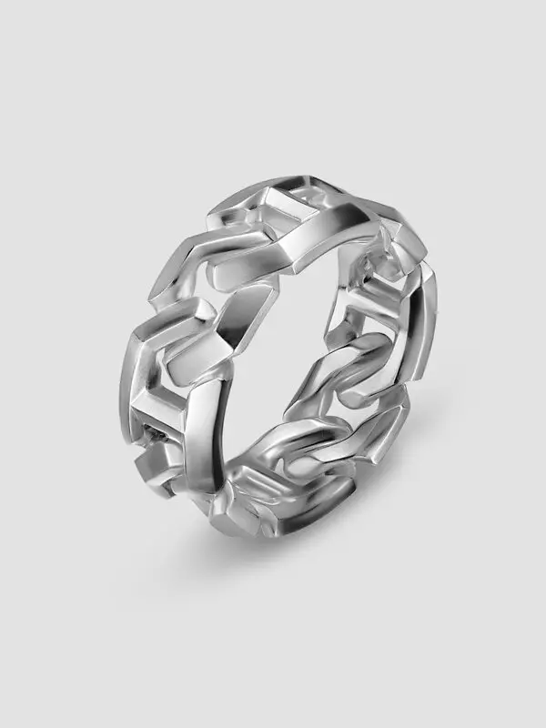 David Yurman Angular Curb Chain Band Ring In Sterling 8.7mm