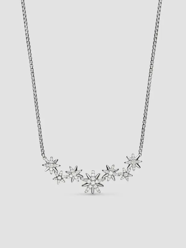 David Yurman Starburst Cluster Necklace In Sterling With Diamonds, 15.5mm - Silver