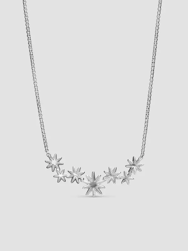 David Yurman Starburst Cluster Necklace In Sterling With Diamonds, 15.5mm