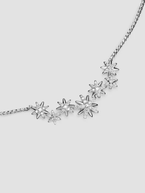 David Yurman Starburst Cluster Necklace In Sterling With Diamonds, 15.5mm