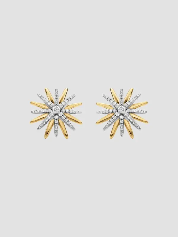 David Yurman Starburst Stud Earrings In Sterling Silver With 18k Yellow Gold With Diamonds, 19mm - Silver Multi