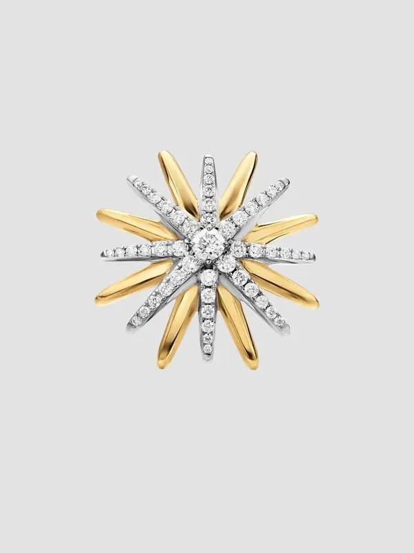 David Yurman Starburst Stud Earrings In Sterling Silver With 18k Yellow Gold With Diamonds, 19mm