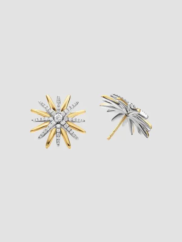 David Yurman Starburst Stud Earrings In Sterling Silver With 18k Yellow Gold With Diamonds, 19mm