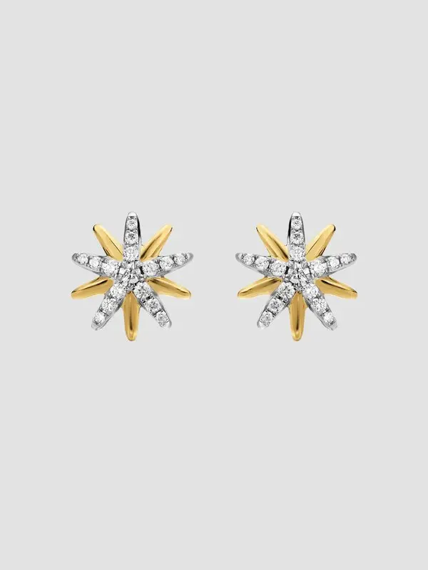David Yurman Starburst Stud Earrings In Sterling Silver With 18k Yellow Gold With Diamonds, 10.6mm - Silver Multi