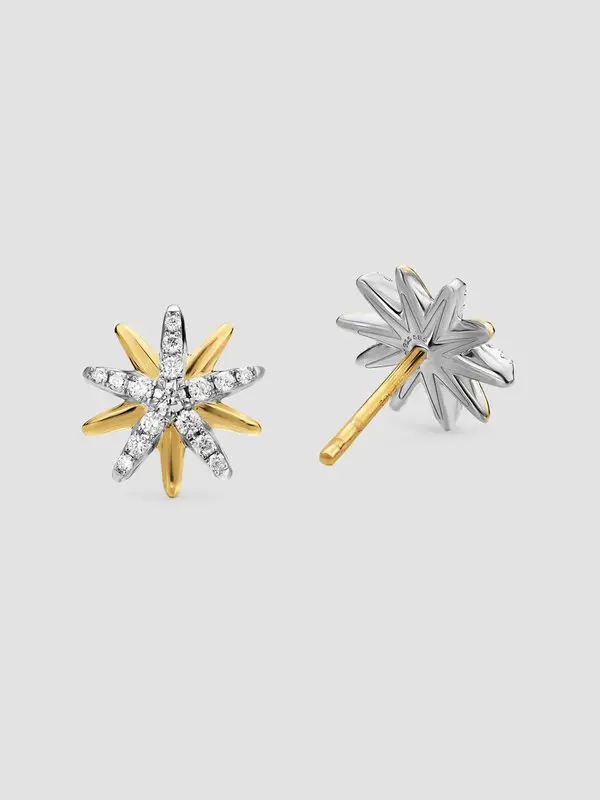 David Yurman Starburst Stud Earrings In Sterling Silver With 18k Yellow Gold With Diamonds, 10.6mm