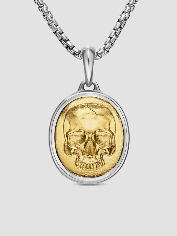 David Yurman Meto Mori Skull Amulet In Sterling With 14k Yellow Gold, 24mm - Silver