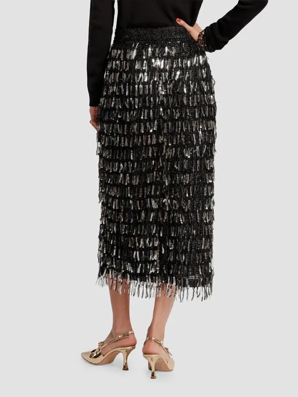 FRANCES VALENTINE Shimmy Sequined Mesh Midi Skirt