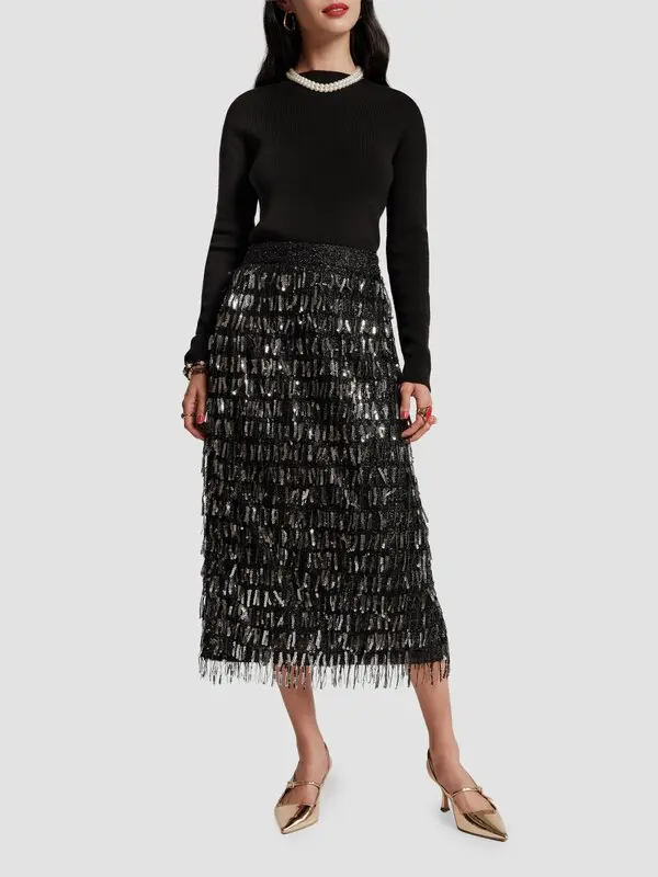 FRANCES VALENTINE Shimmy Sequined Mesh Midi Skirt