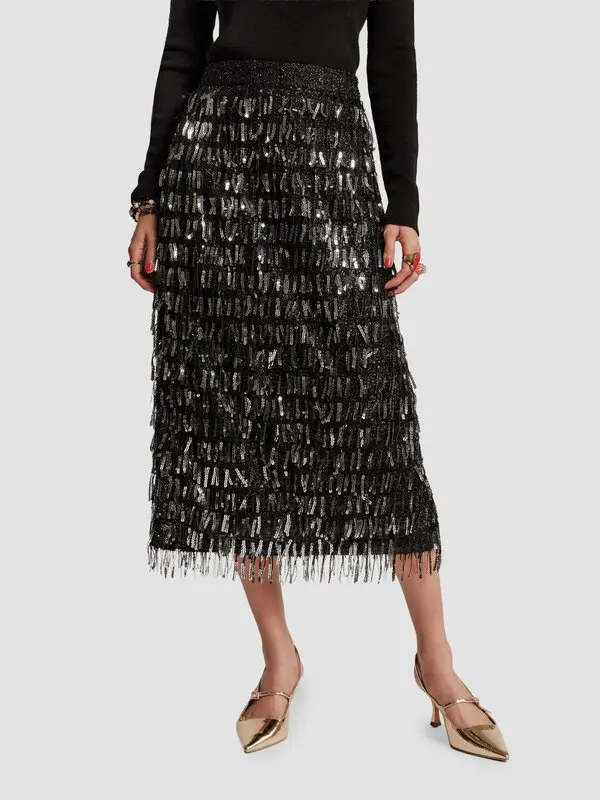 FRANCES VALENTINE Shimmy Sequined Mesh Midi Skirt