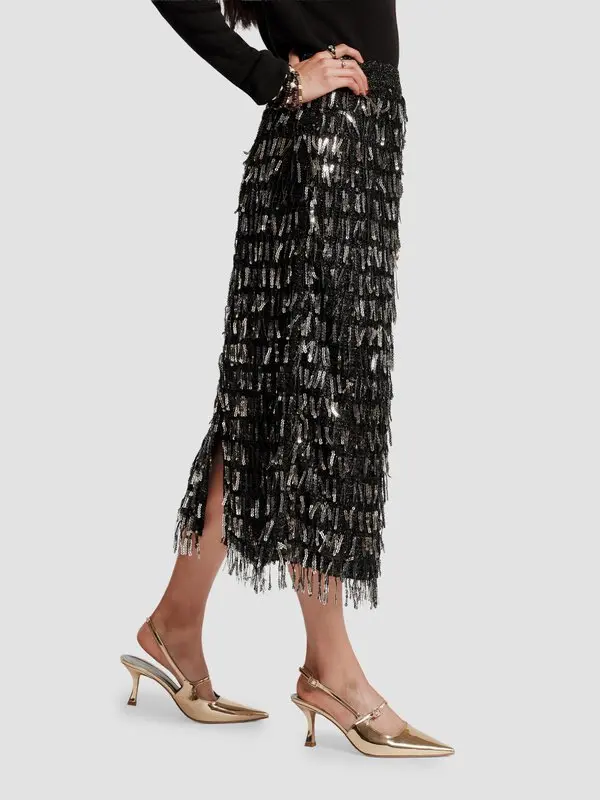 FRANCES VALENTINE Shimmy Sequined Mesh Midi Skirt