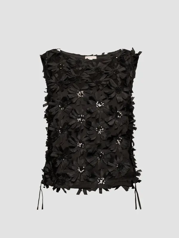 FRANCES VALENTINE Cheree Embellished Daisy-accented Top - Black
