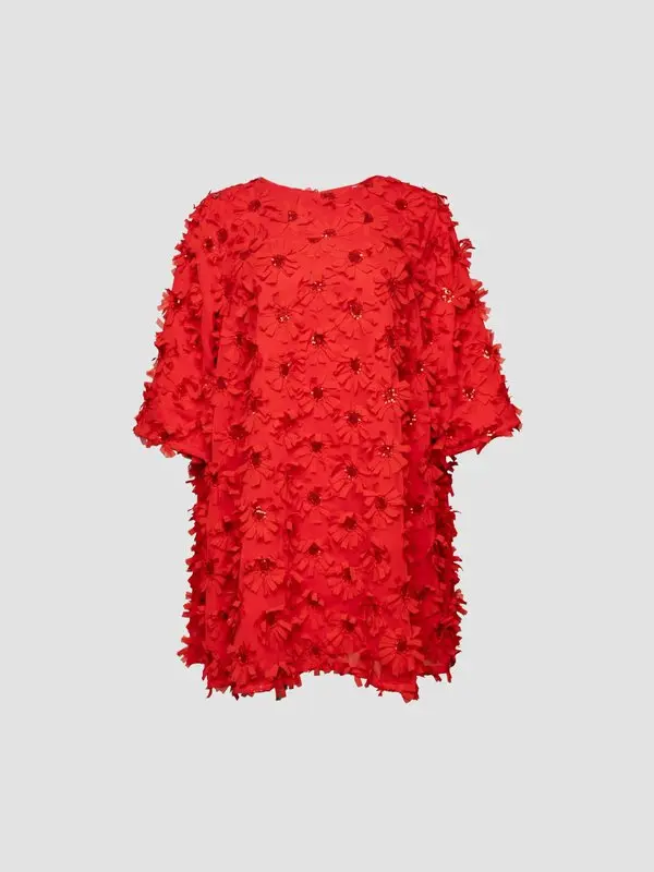 FRANCES VALENTINE Edie Daisy Appliqué Mini Dress - Red