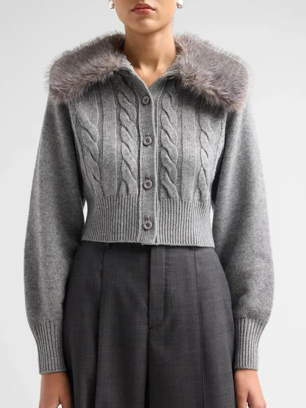 TOCCIN Rita Faux-fur-collar Cable-knit Cardigan