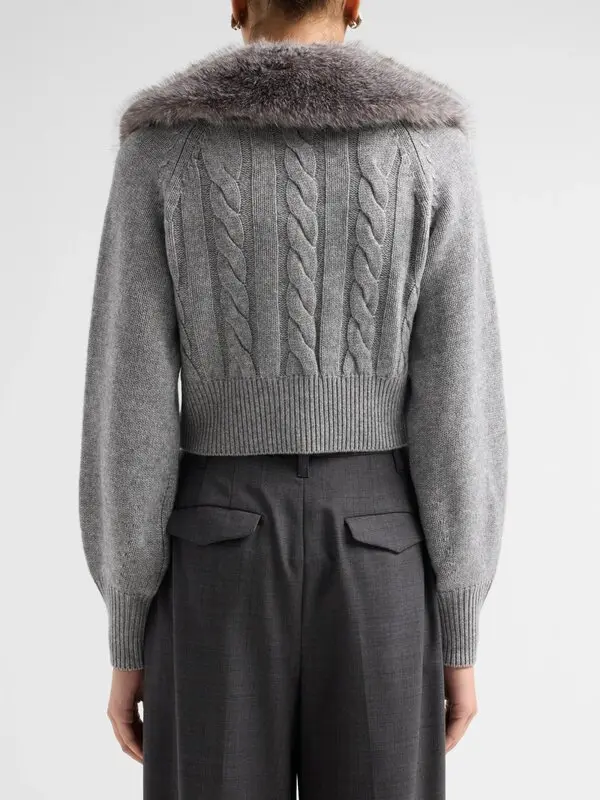 TOCCIN Rita Faux-fur-collar Cable-knit Cardigan
