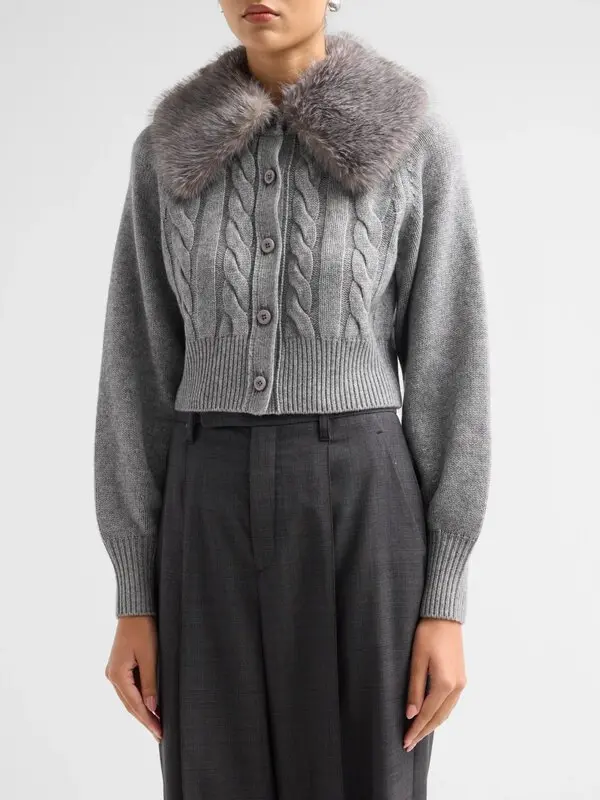 TOCCIN Rita Faux-fur-collar Cable-knit Cardigan