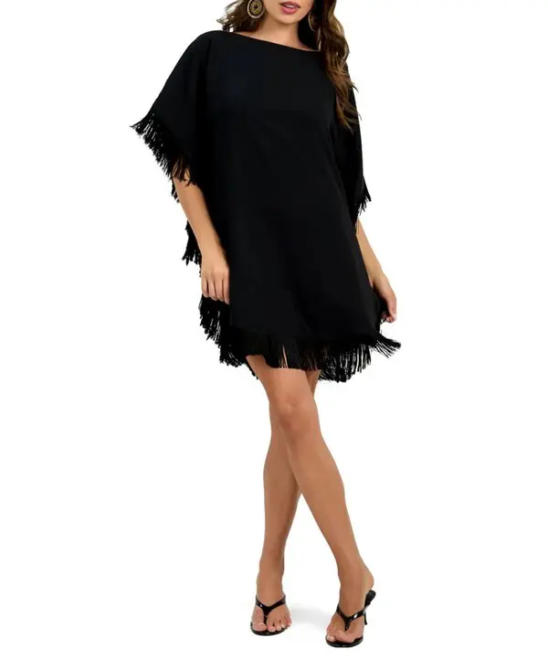 Trina Turk Short Sleeve Mini Neena Fringe Dress