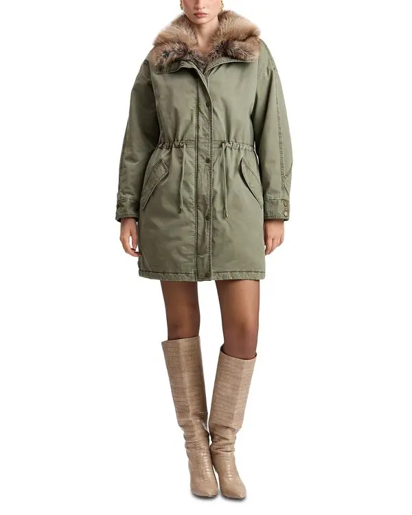 Avec Les Filles Faux Fur Trim Cotton Parka Coat