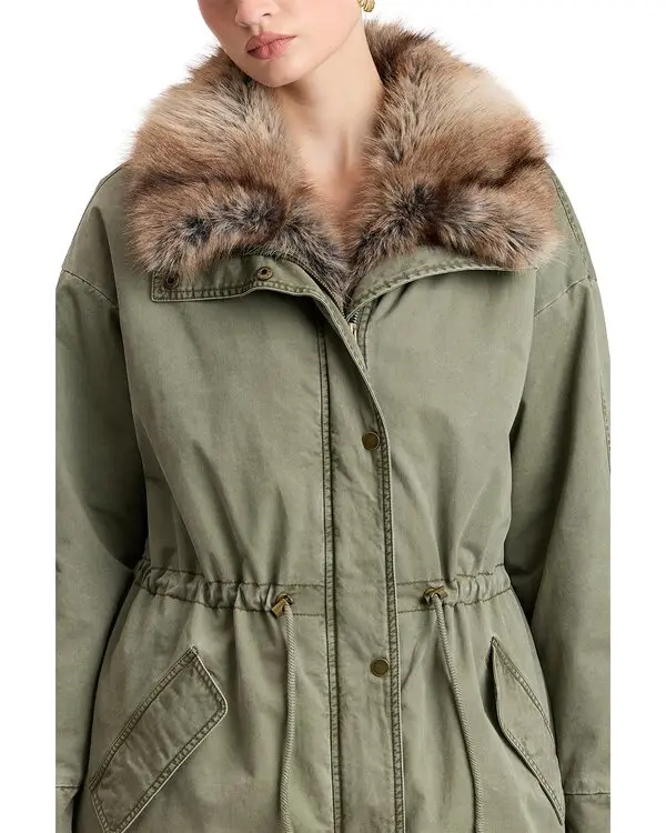 Avec Les Filles Faux Fur Trim Cotton Parka Coat