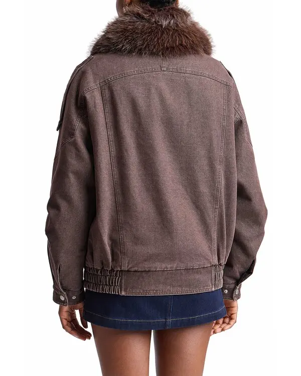Avec Les Filles Faux Fur Collar Cotton Blend Bomber Jacket