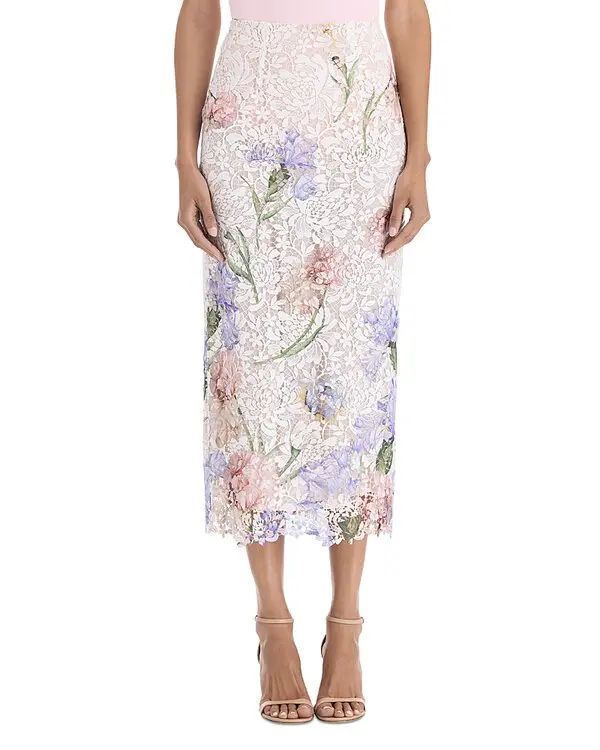 Oscar De La Renta Iris Print Lace Pencil Skirt