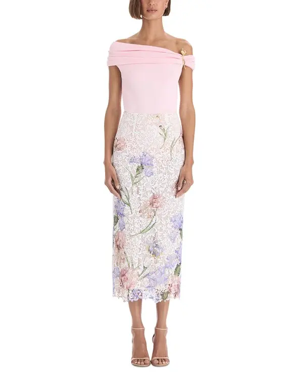 Oscar De La Renta Iris Print Lace Pencil Skirt