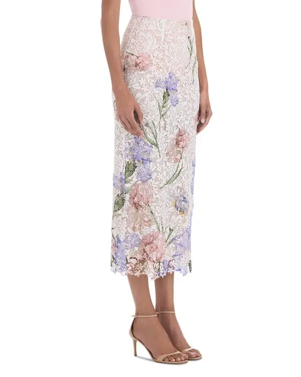 Oscar De La Renta Iris Print Lace Pencil Skirt